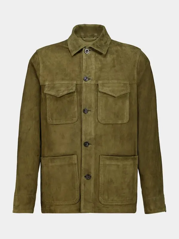 Boglioli Suede Utility Shirt Jacket - Green