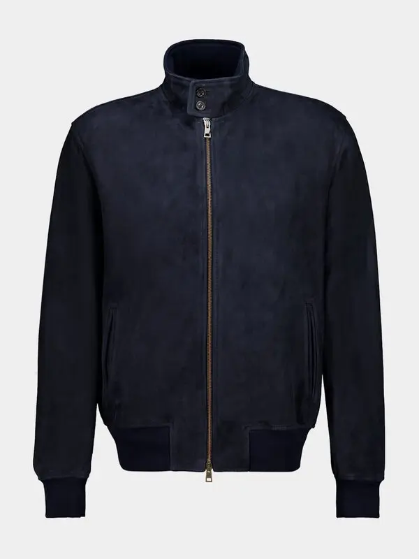 Boglioli Suede Leather Bomber Jacket - Blue