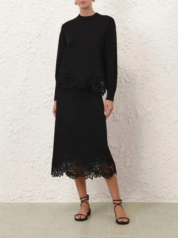 Zimmermann Luna Merino Lace Midi Skirt