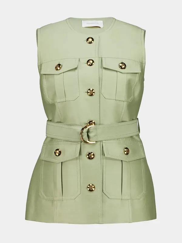 Zimmermann Palm Luna Wool-silk Utility Vest - Green
