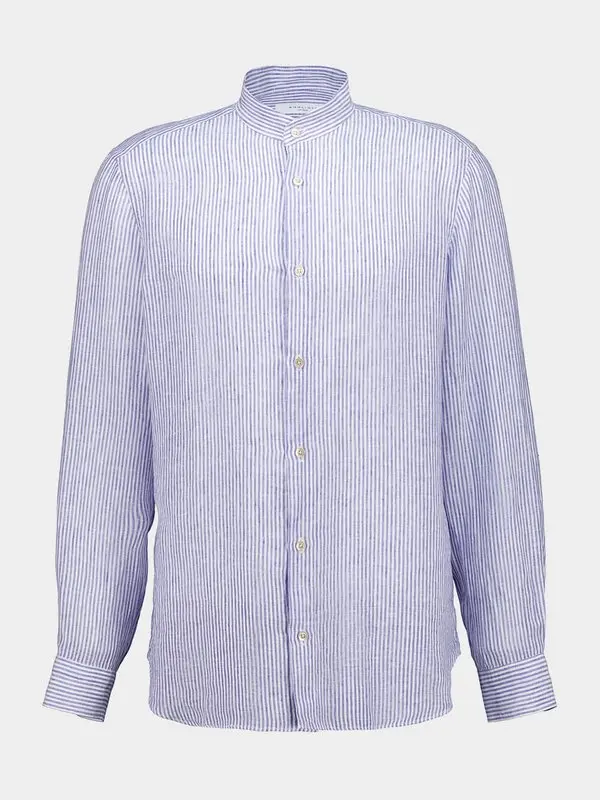 Boglioli White And Navy Striped Linen Shirt - Blue