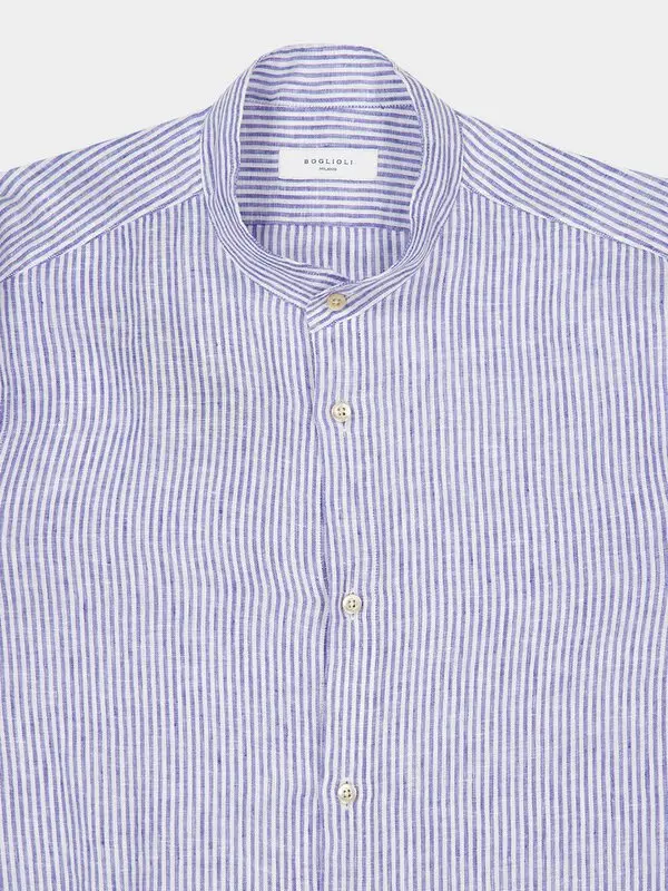 Boglioli White And Navy Striped Linen Shirt
