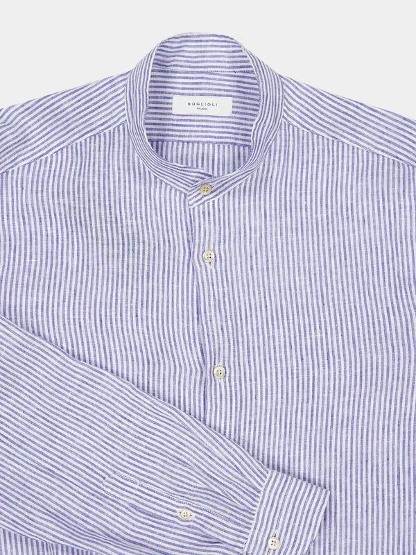 Boglioli White And Navy Striped Linen Shirt
