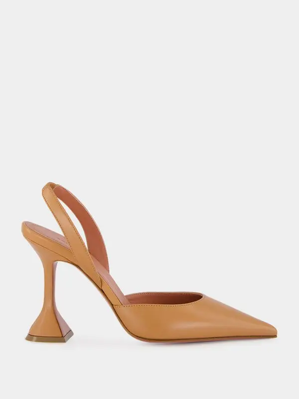 Amina Muaddi Latte Holli 95 Slingback Pumps In Nappa Leather - Brown