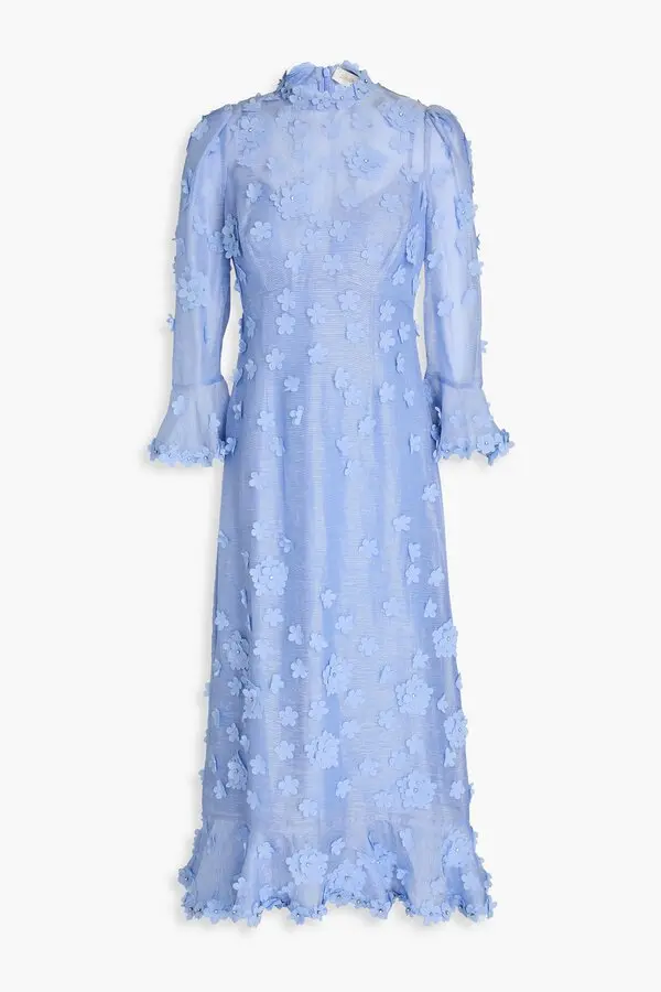 Zimmermann Floralappliquéd Linen And Silkblend Midi Dress - Light Blue