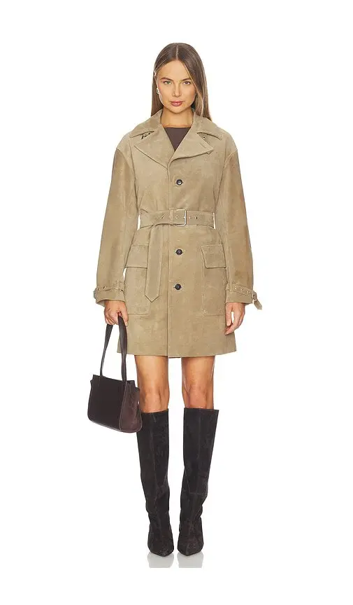FRAME The Suede Trench Jacket In Tan - Light Camel