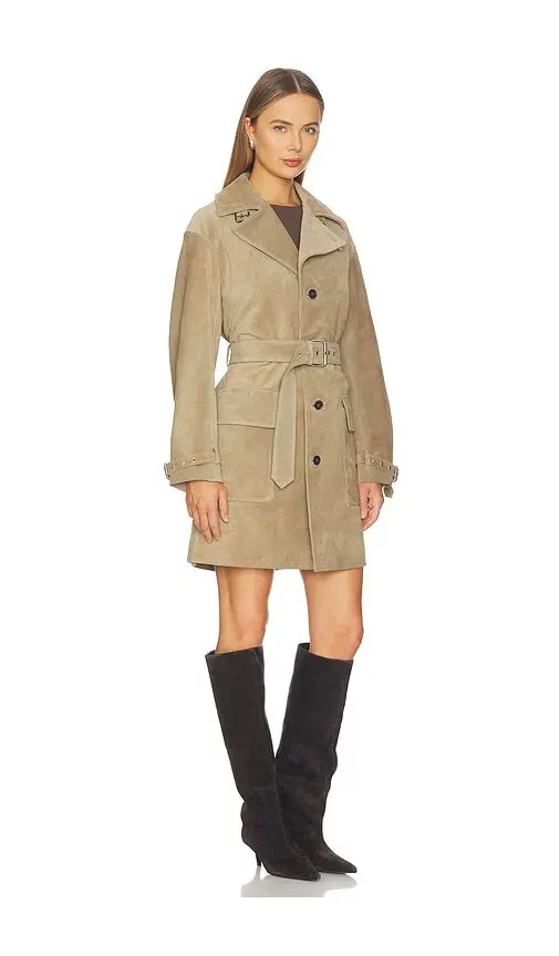 FRAME The Suede Trench Jacket In Tan