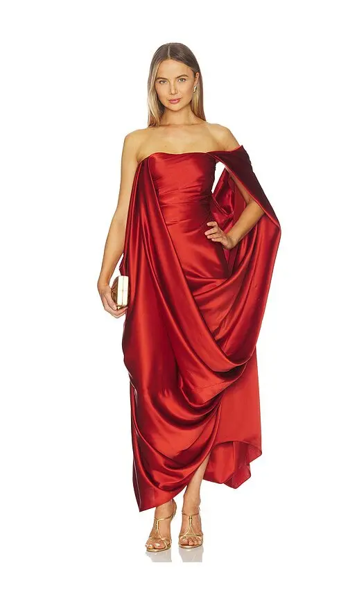 Alejandra Alonso Rojas Draped Overlay Gown - Rust