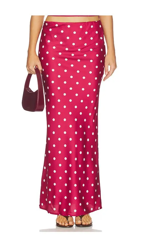 RUNAWAY THE LABEL Blaine Maxi Skirt In Red - Cherry & White Polka Dot