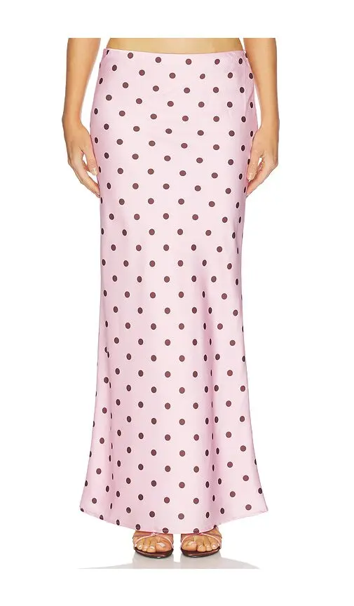 RUNAWAY THE LABEL Blaine Maxi Skirt In Pink - Musk & Choc Polka Dot
