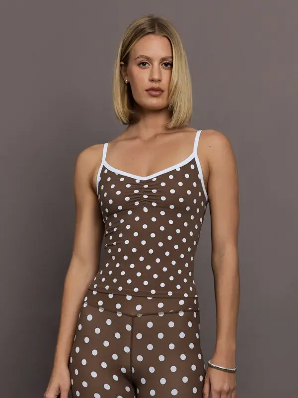Carbon38 Polka Dot Ruched Tank In Melt - Carafe/white Polka Dot