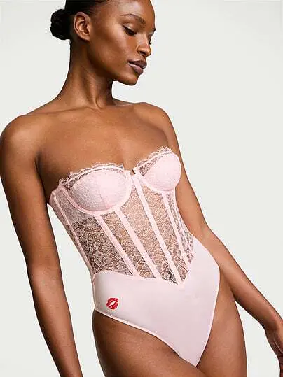 Victoria's Secret Tease Lace Strapless Corset Bodysuit - Pink