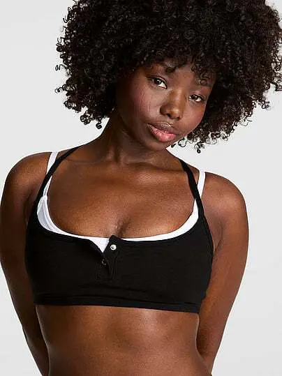 Pink All-day Cotton™ Double Up Henley Bra - Black