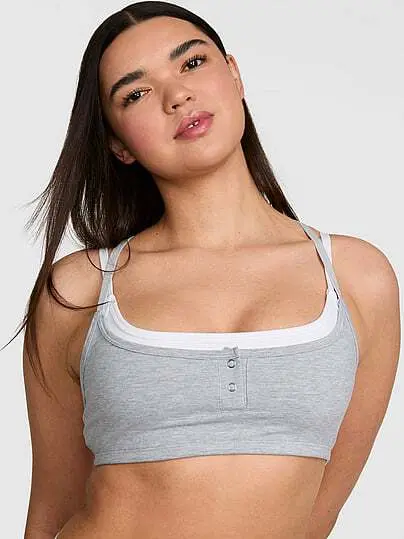 Pink All-day Cotton™ Double Up Henley Bra - Grey
