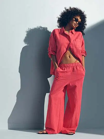 Victoria's Secret Linen Boxy Long-sleeve Shirt - Pink