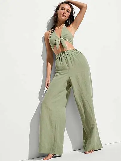 Victoria's Secret Swim Beachwear Linen Pants - Green