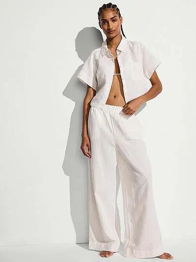 Victoria's Secret Swim Beachwear Linen Pants - White,ivory