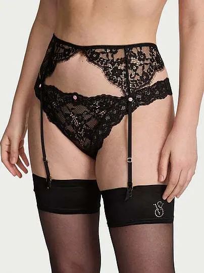 Victoria's Secret Dream Angels Lace Garter Belt - Black