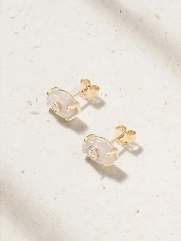 SYDNEY EVAN 14-karat Moonstone And Diamond Stud Earrings - Gold