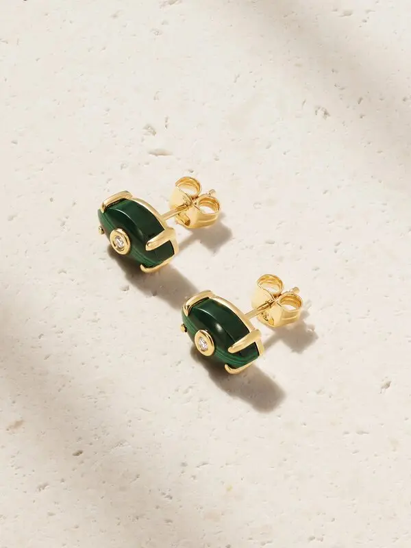 SYDNEY EVAN 14-karat Malachite And Diamond Evil Eye Stud Earrings - Gold