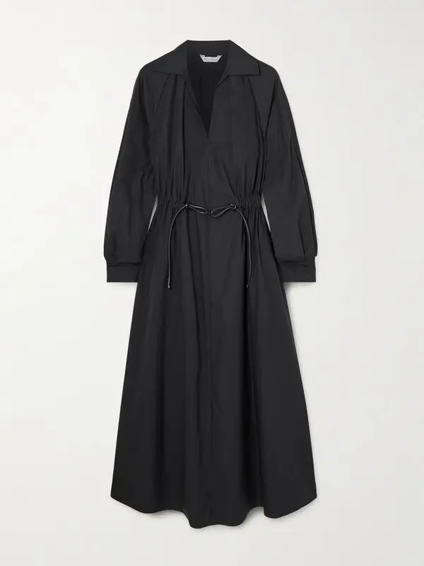 Max Mara Cotton Maxi Shirt Dress With Drawstring - Black