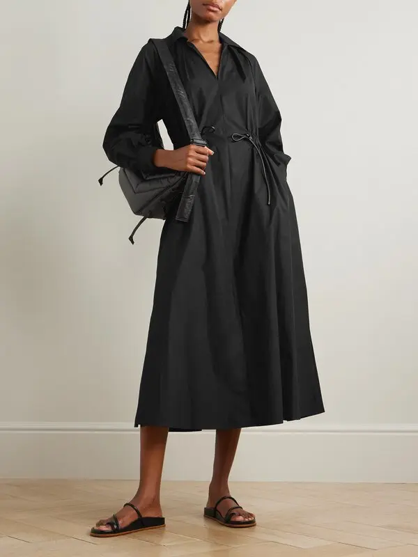 Max Mara Cotton Maxi Shirt Dress With Drawstring - Black