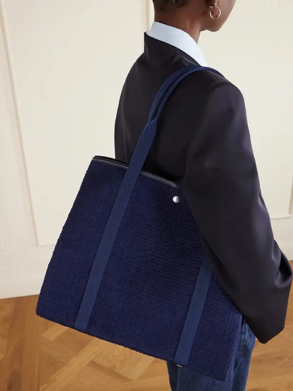 Rue De Verneuil Traversée Large Webbing And Leather-trimmed Tweed Tote