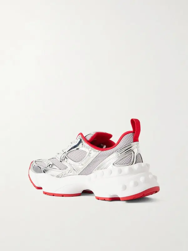 CHRISTIAN LOUBOUTIN Slo Flo" Metallic Leather-trimmed Mesh High-top Sneakers