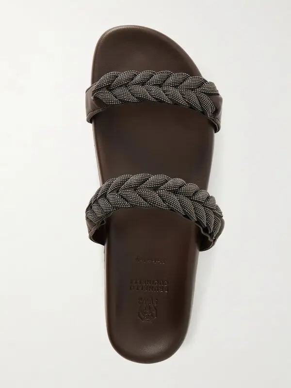 Brunello Cucinelli Bead-embellished Leather Sandals