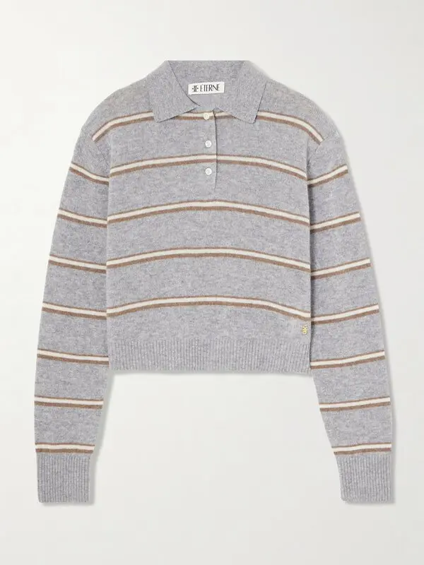 Eterne Barrett Cropped Striped Cashmere Sweater