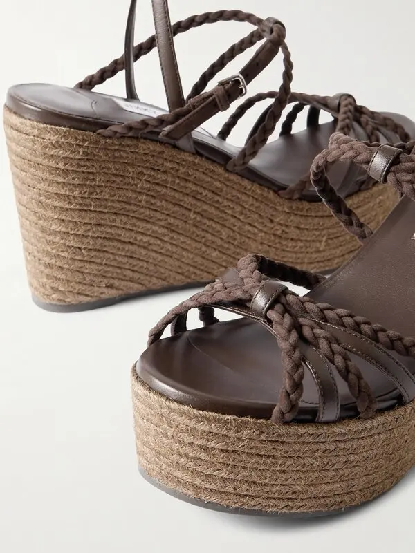 JIMMY CHOO Nyra 110 Braided Suede And Leather Espadrille Wedge Sandals