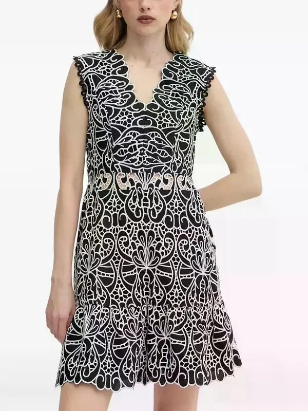 MORGAN Scalloped Trim V-neck Mini Dress