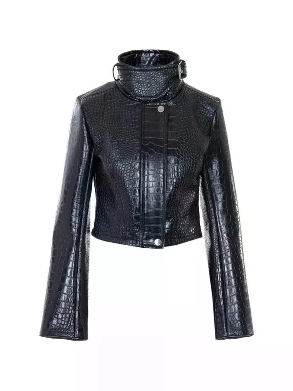 Sportmax Alligator-print Cropped Jacket - Black