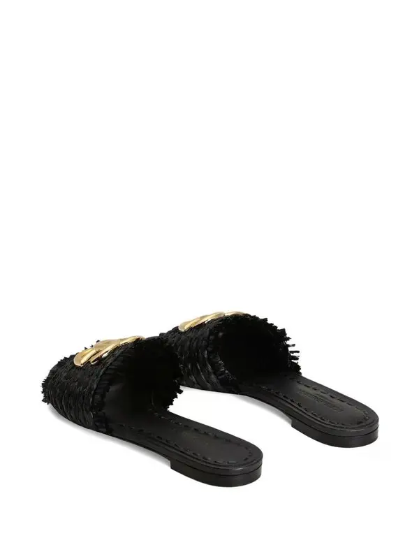 Dolce & Gabbana Braided Raffia Slides With Gold-tone Logo