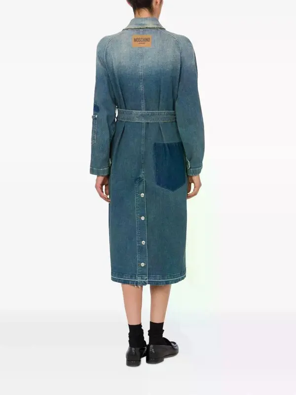 Moschino Belted Denim-patchwork Trench Coat