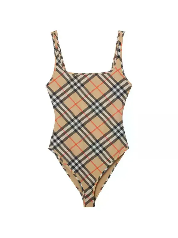 Burberry Check Printed Swimsuit - Neutrals
