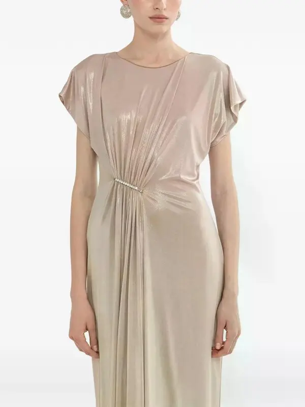 NISSA Ruched Metallic Maxi Dress - Neutrals
