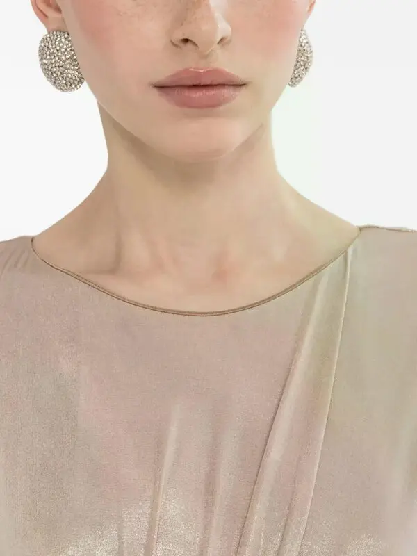 NISSA Ruched Metallic Maxi Dress - Neutrals