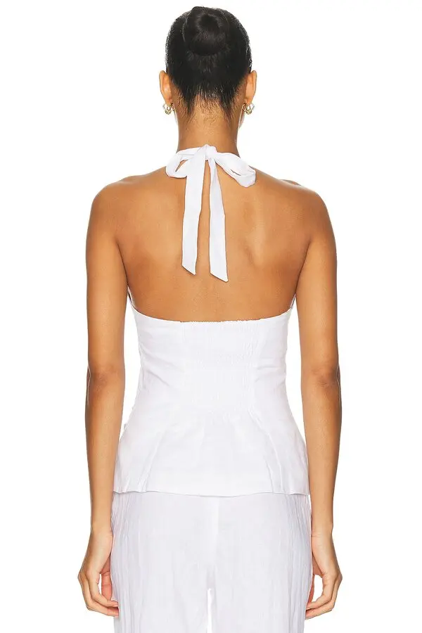 AEXAE Linen Halter Neck Top - White