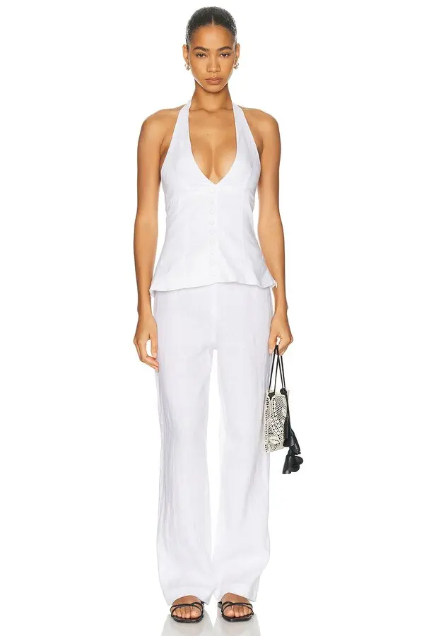 AEXAE Linen Halter Neck Top - White