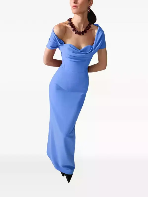 Carolina Herrera Draped Off-the-shoulder Column Gown - Blue