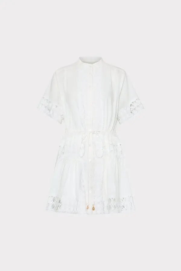 MILLY Lace Combo Cotton Voile Mini Dress - White