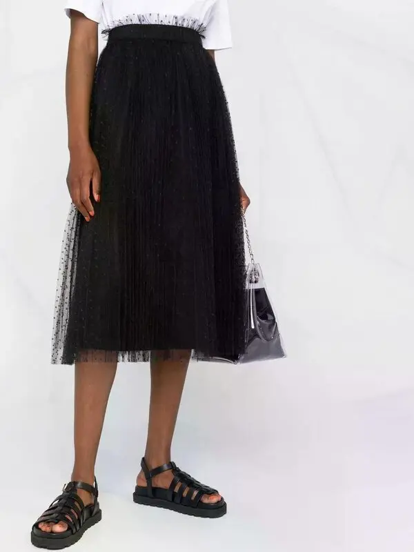 Red Valentino Pleated Point D’esprit Tulle Skirt
