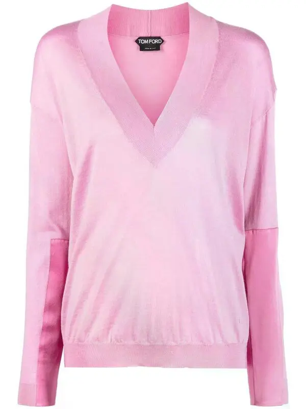 TOM FORD Fine-knit Panelled V-neck Top - Pink
