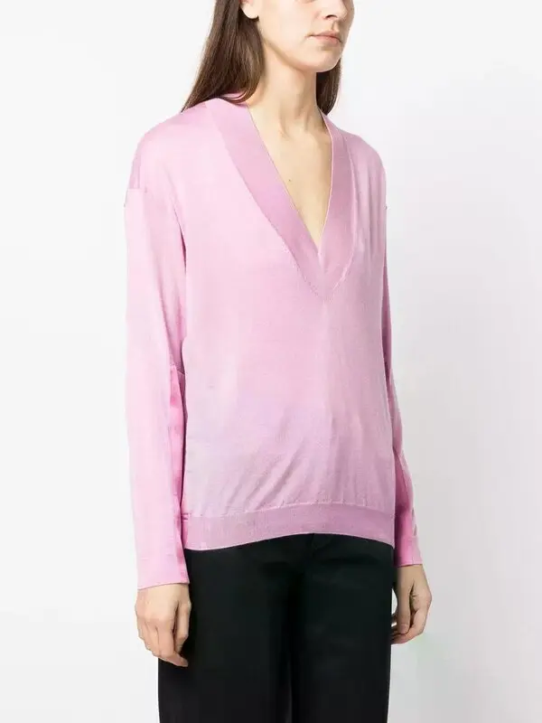 TOM FORD Fine-knit Panelled V-neck Top - Pink
