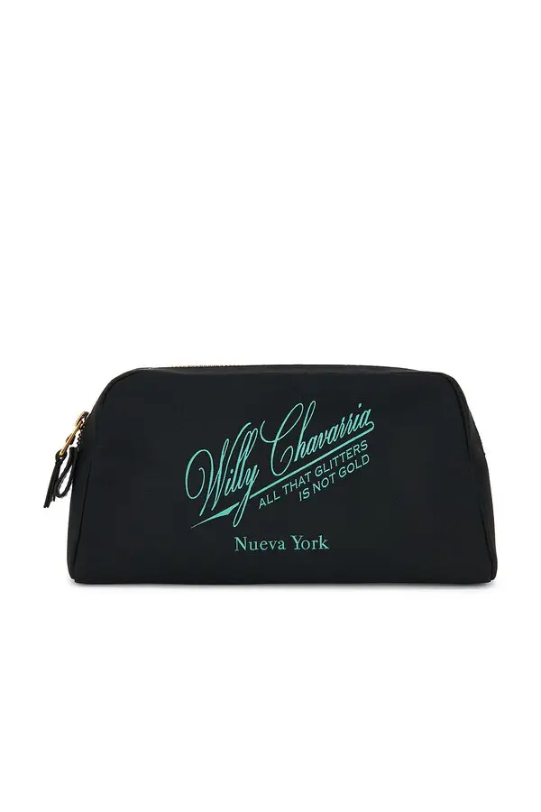 WILLY CHAVARRIA Label Wash Bag In Black - Uniform Green