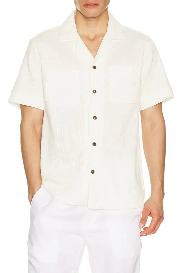 Polo Ralph Lauren Short Sleeve Cotton Linen Waffle Knit Andy Camp Shirt In White - Nevis