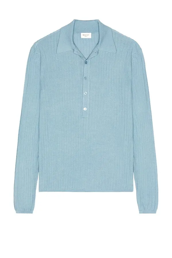 Saint Laurent Manches Montees Polo In Blue