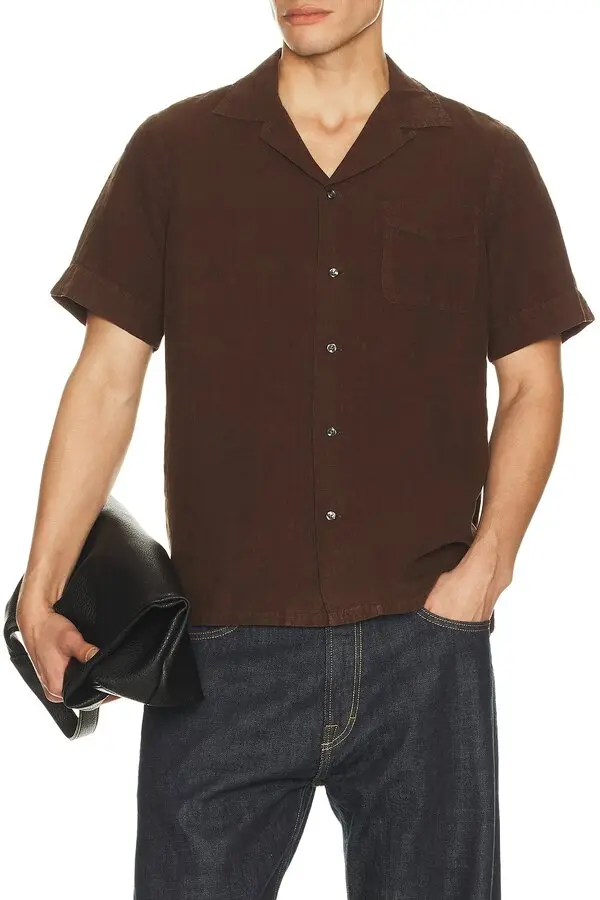 Polo Ralph Lauren Short Sleeve Garment Dyed Linen Sport Shirt In Brown - Dark Breech
