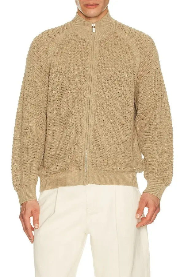LE17SEPTEMBRE Open Knit Zip Up Cardigan In Brown - Beige